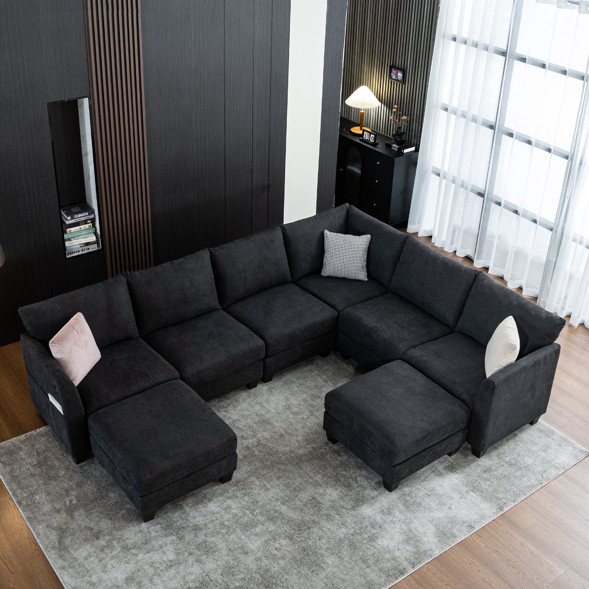 8-Seat L-Shaped Modular Sectional Sofa with Storage Ottoman & USB ...