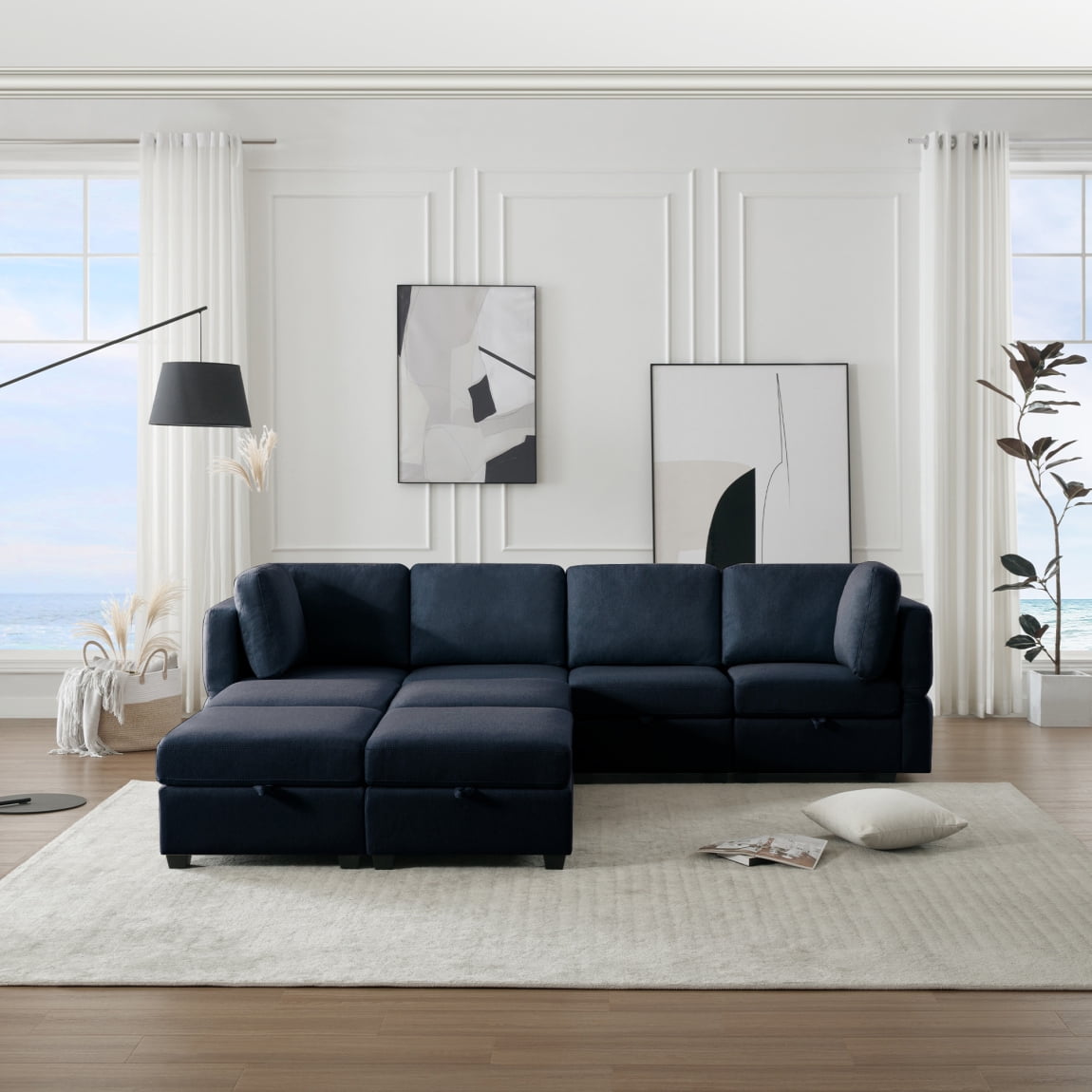 8 Seat Modular Sectional Sofa with Reversible Chaise for Living Room ...