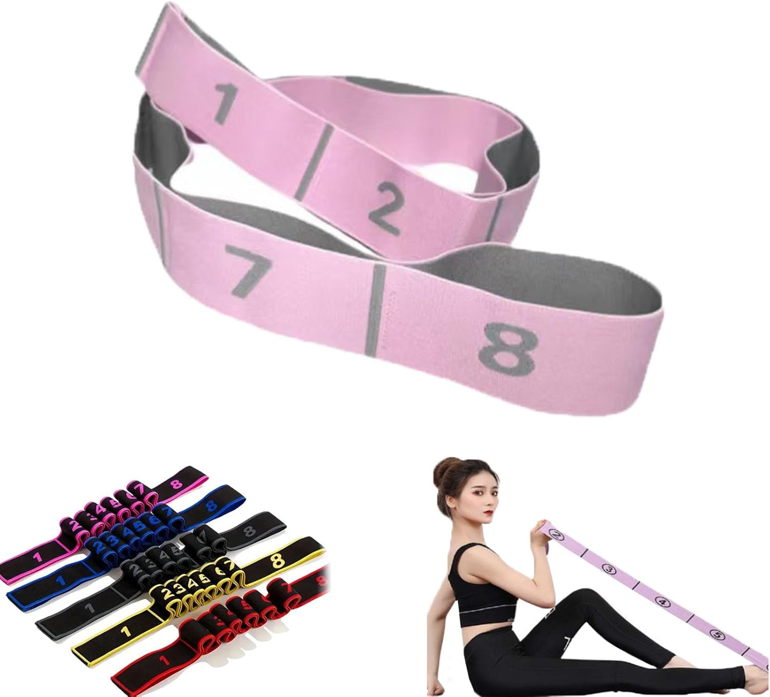8 Segment Pilates Stretching Band,Numbered Resistance Band for Glutes ...