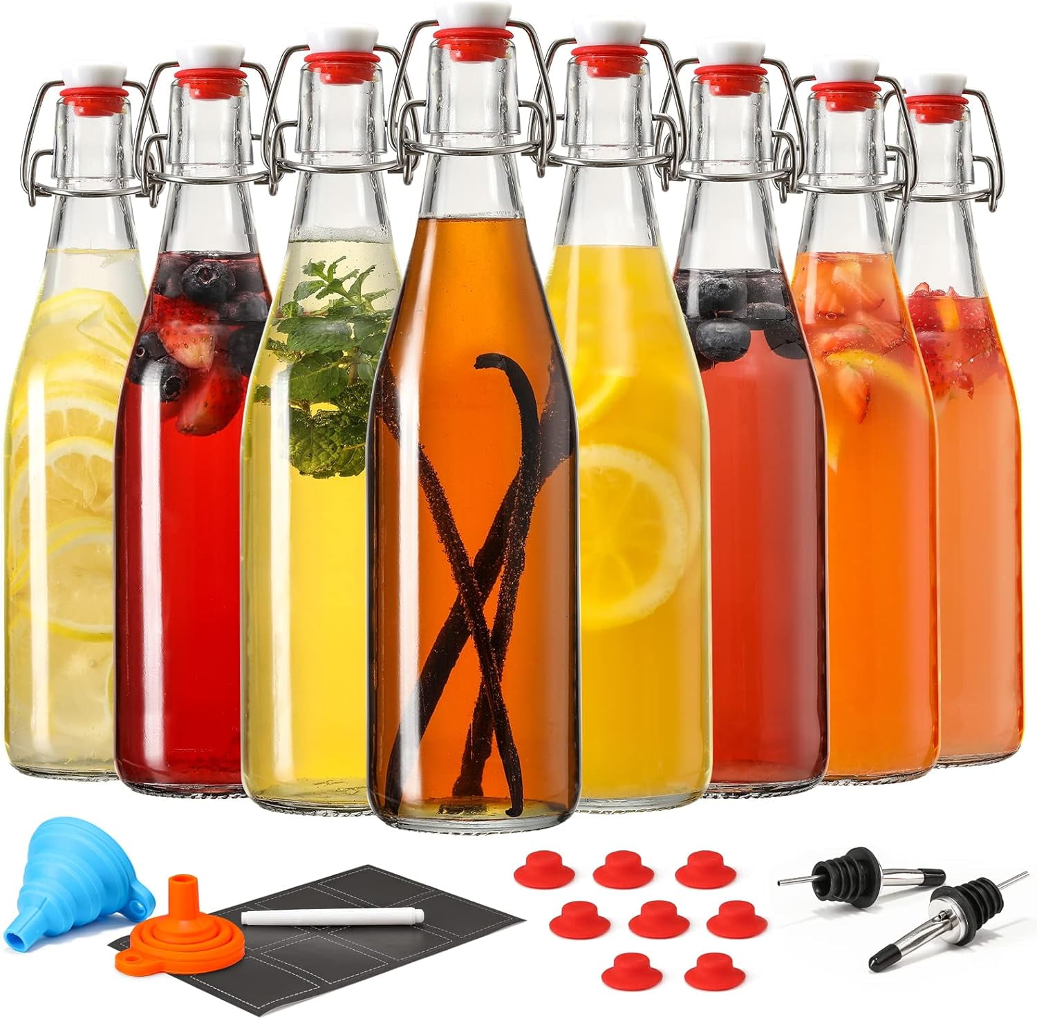 8 Set, 16 OZ Swing Top Glass Bottles - Flip Top Beer Brewing Bottles ...