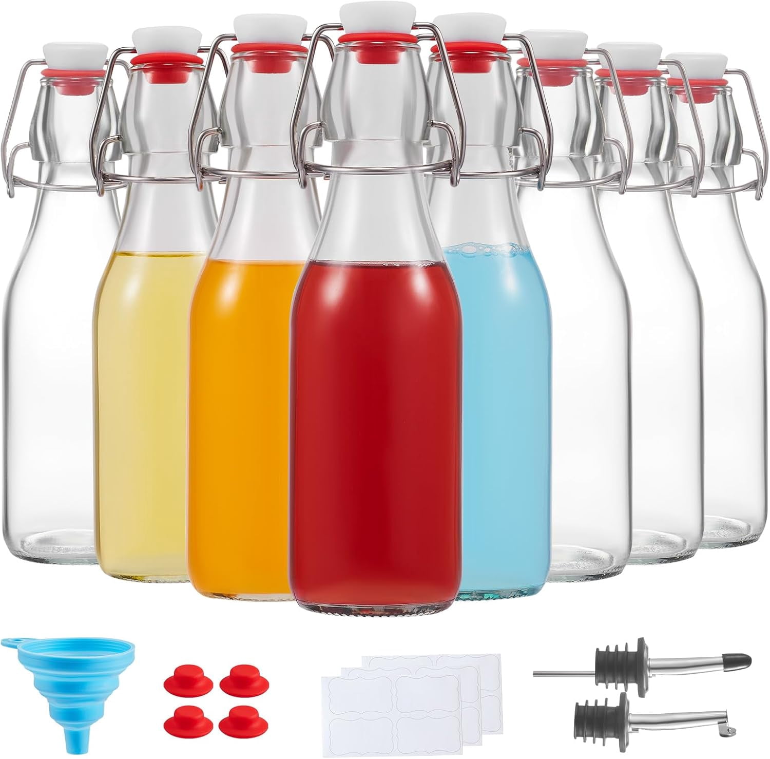8 Set, 8 OZ Swing Top Glass Bottles Flip Top Beer Brewing Bottles with ...