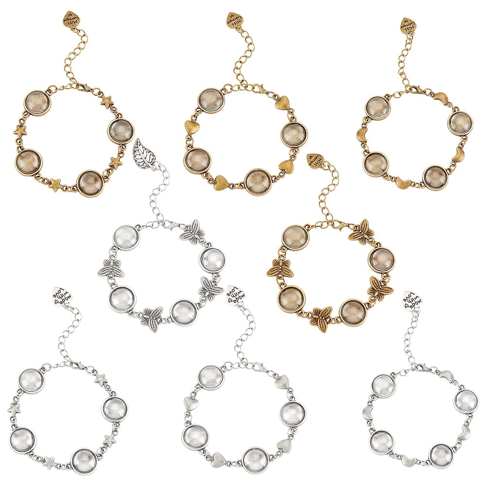 8 Set 8 Style DIY Pendant Making Kits Including Flat Round Moon Star ...
