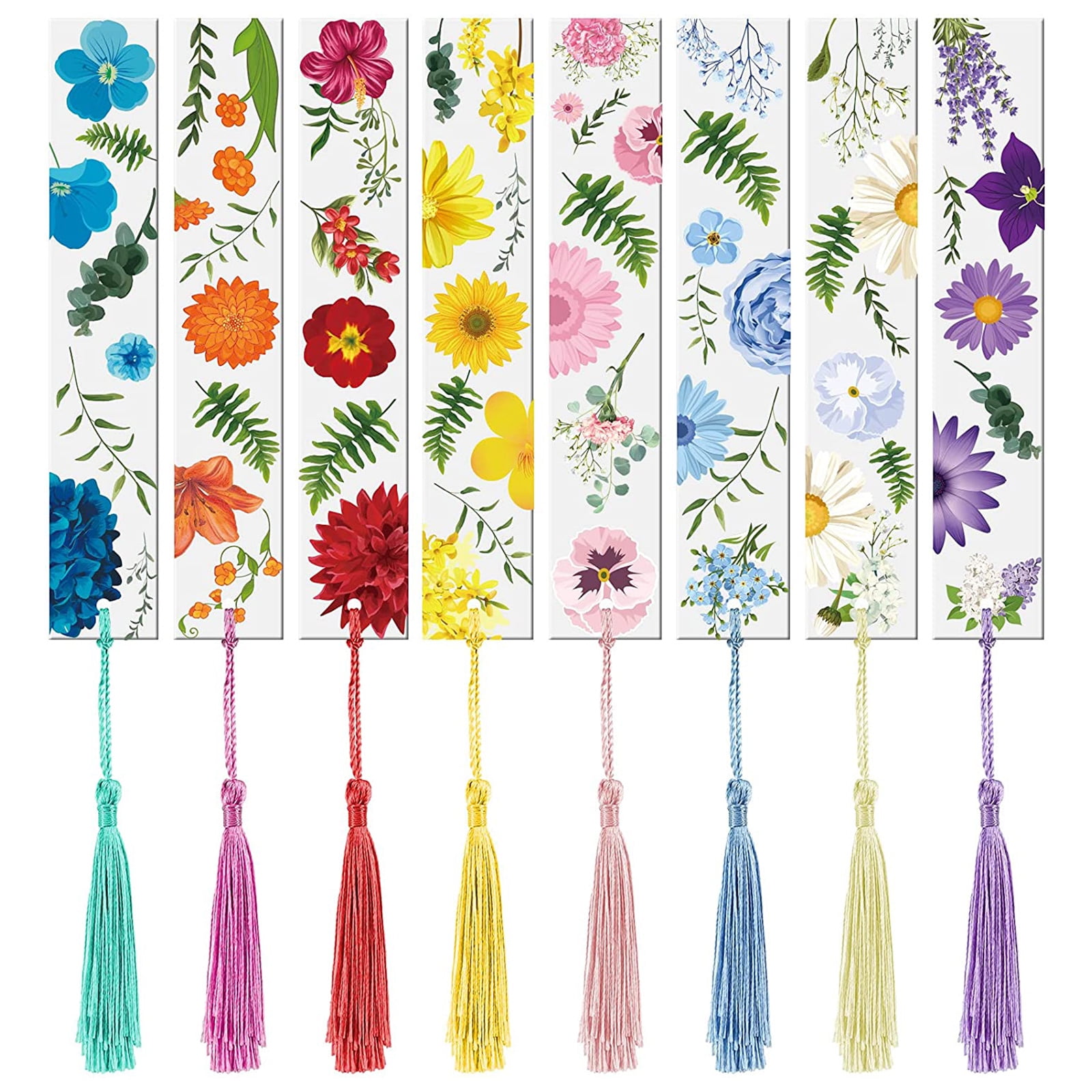 8 Set Beautiful Flower Acrylic Bookmarks for w/ Tassal Clear Floral ...