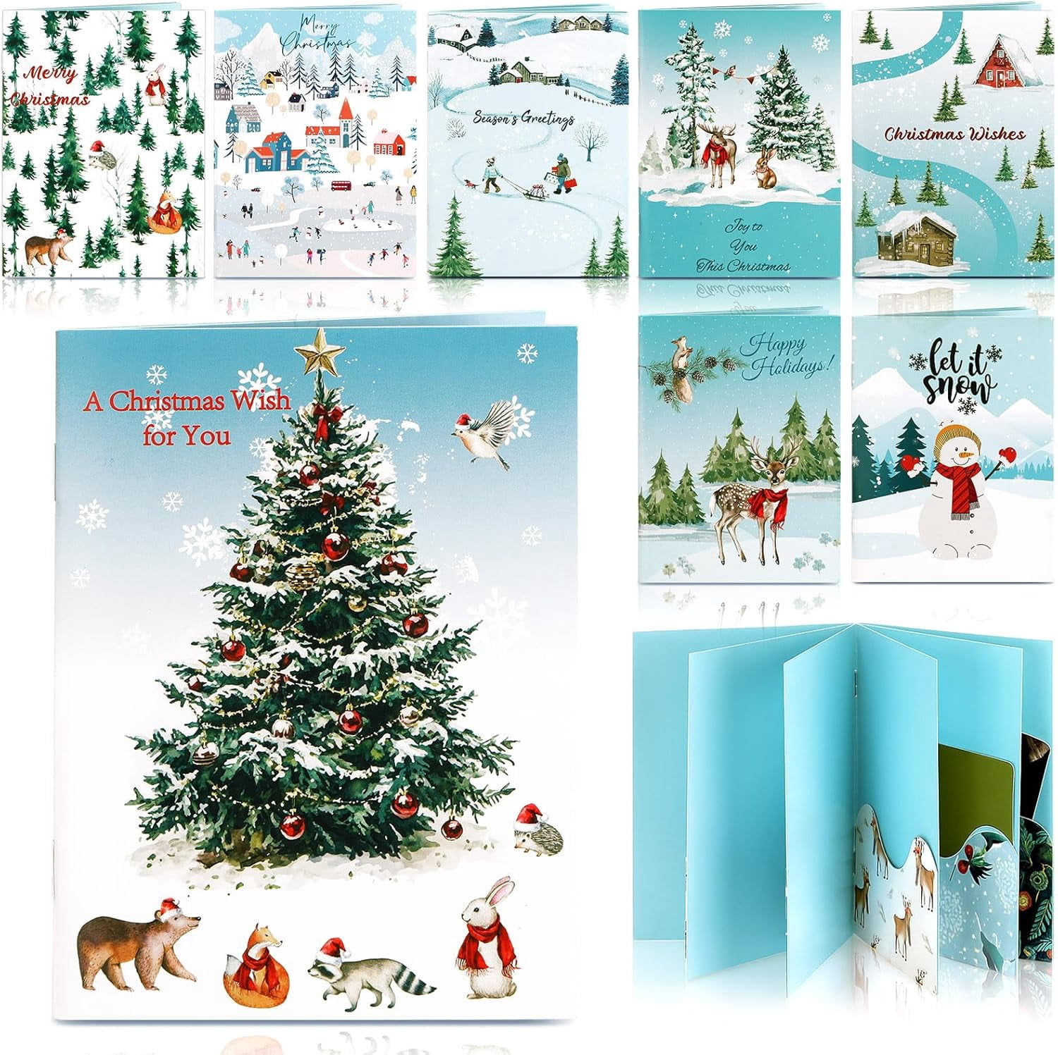 8 Set Christmas Card Booklet Cardboard Rustic Woodland Christmas Holder ...