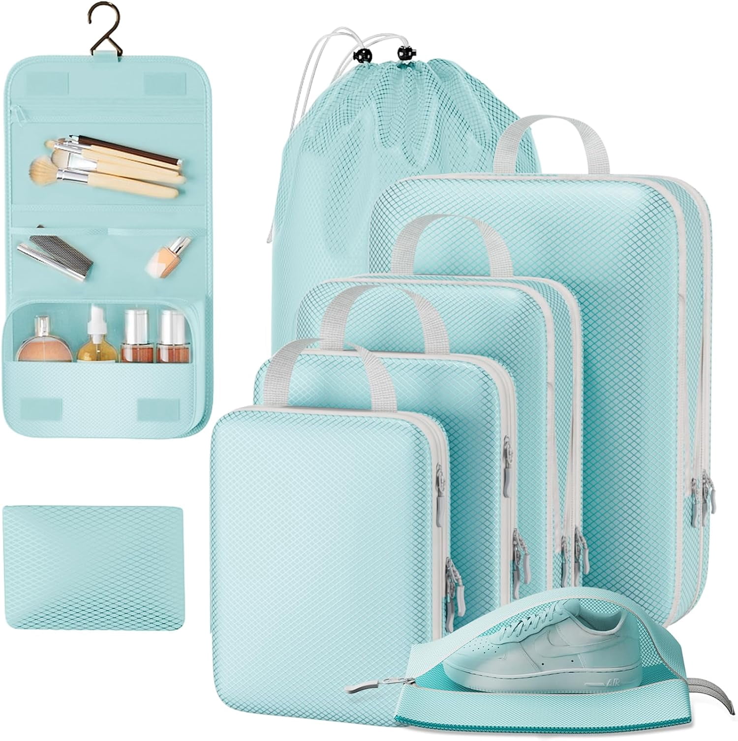 8 Set Compression Packing Cubes for Travel, Double Zipper Space-Saving ...