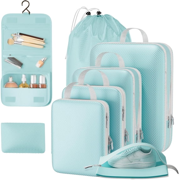 8 Set Compression Packing Cubes for Travel, Double Zipper Space-Saving ...