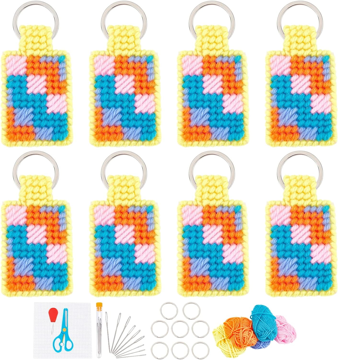 8 Set DIY Keychain Kit Plastic Mesh Canvas Sheet Crochet Keychain ...