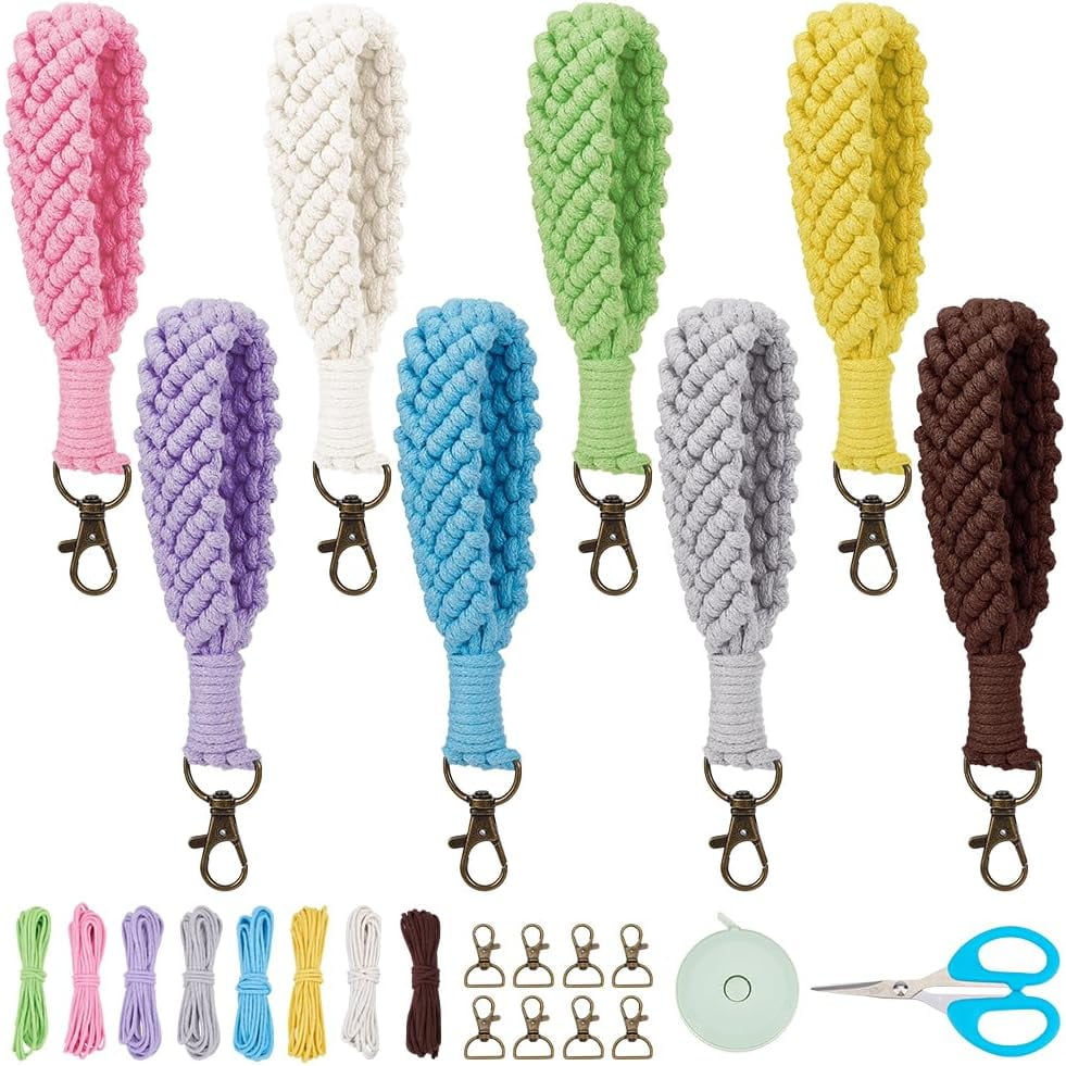 8 Set DIY Macrame Wristlet Keychain Kit Macrame Kit Beginners with ...