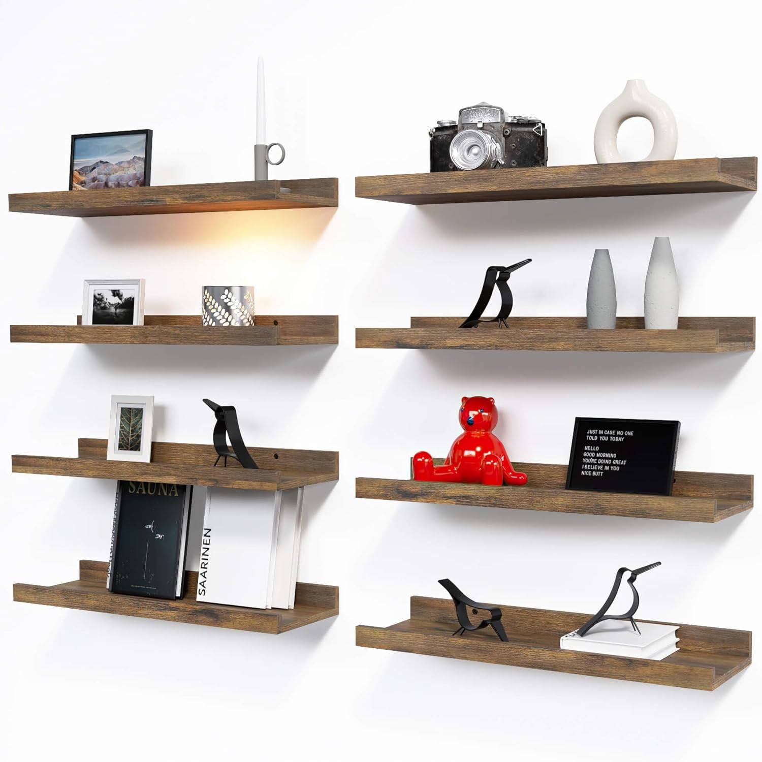 8 Set Floating Wall Mounted Shelves, Nursery Hanging Book Shelves with ...