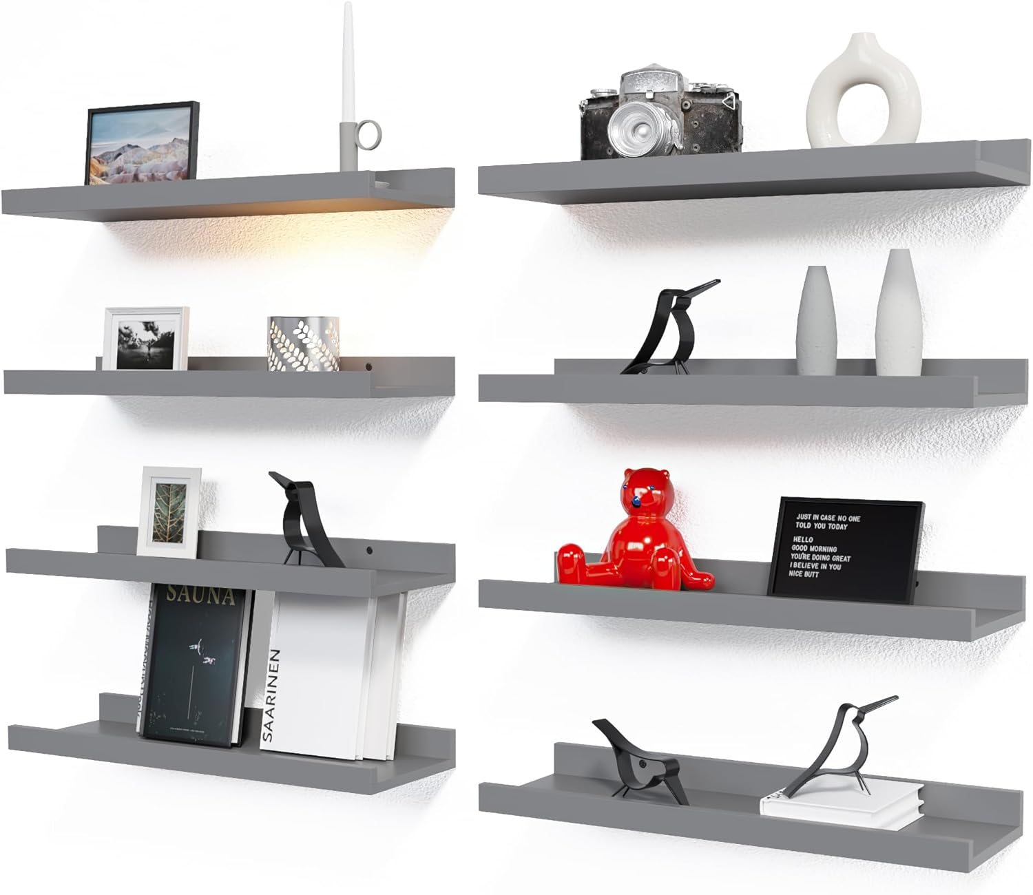 8 Set Floating Wall Mounted Shelves, Nursery Hanging Book Shelves with ...