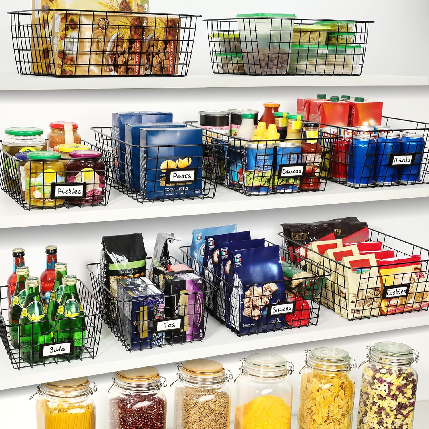 8 Set Large Wire Baskets for Organizing with Lables Cabinet Pantry ...