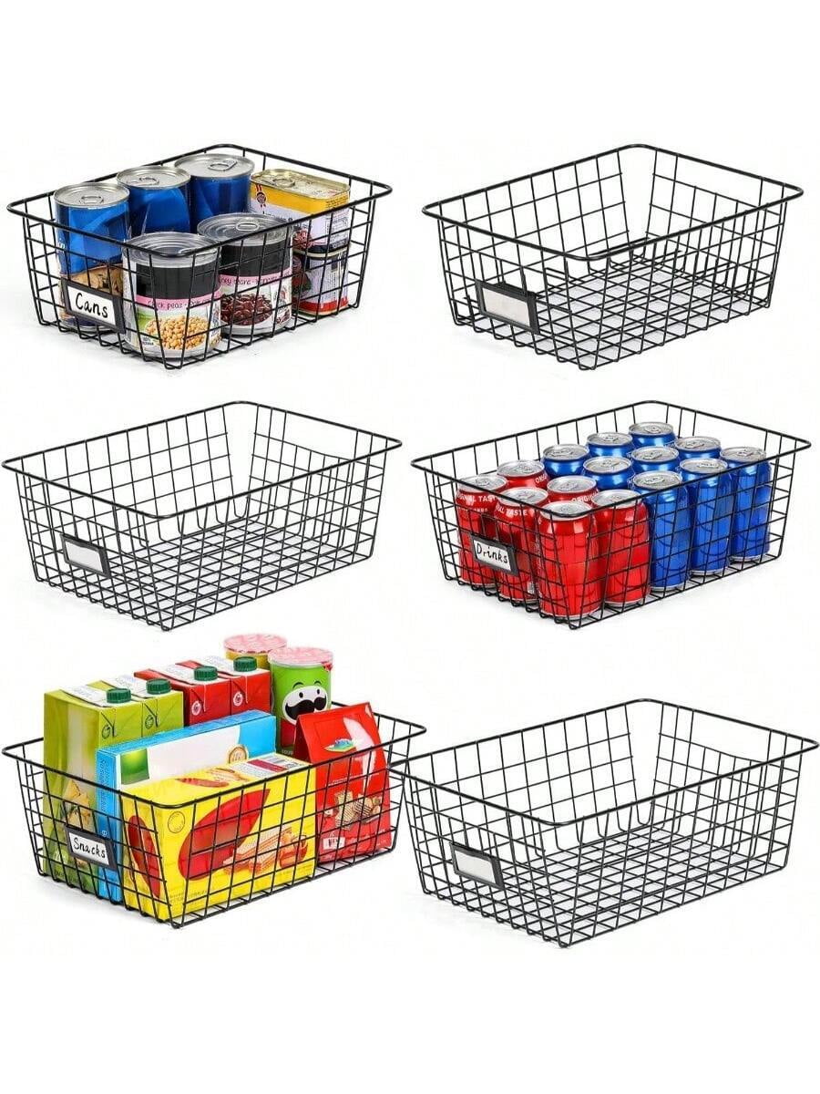 8-Set Large Wire Baskets with Labels, Metal Organizer for Pantry ...