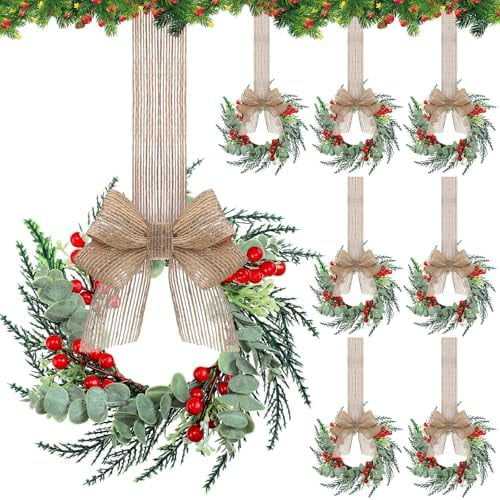 8 Set Mini Wreaths for Kitchen Cabinet 12 Inch Small Christmas Wreath ...