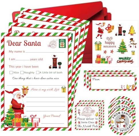 8 Set Official Letter to Santa Kit with Seals Address Labels 5x7 inch ...