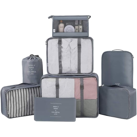 8 Set Packing Cubes with Shoe Bag - Compression Travel Luggage ...