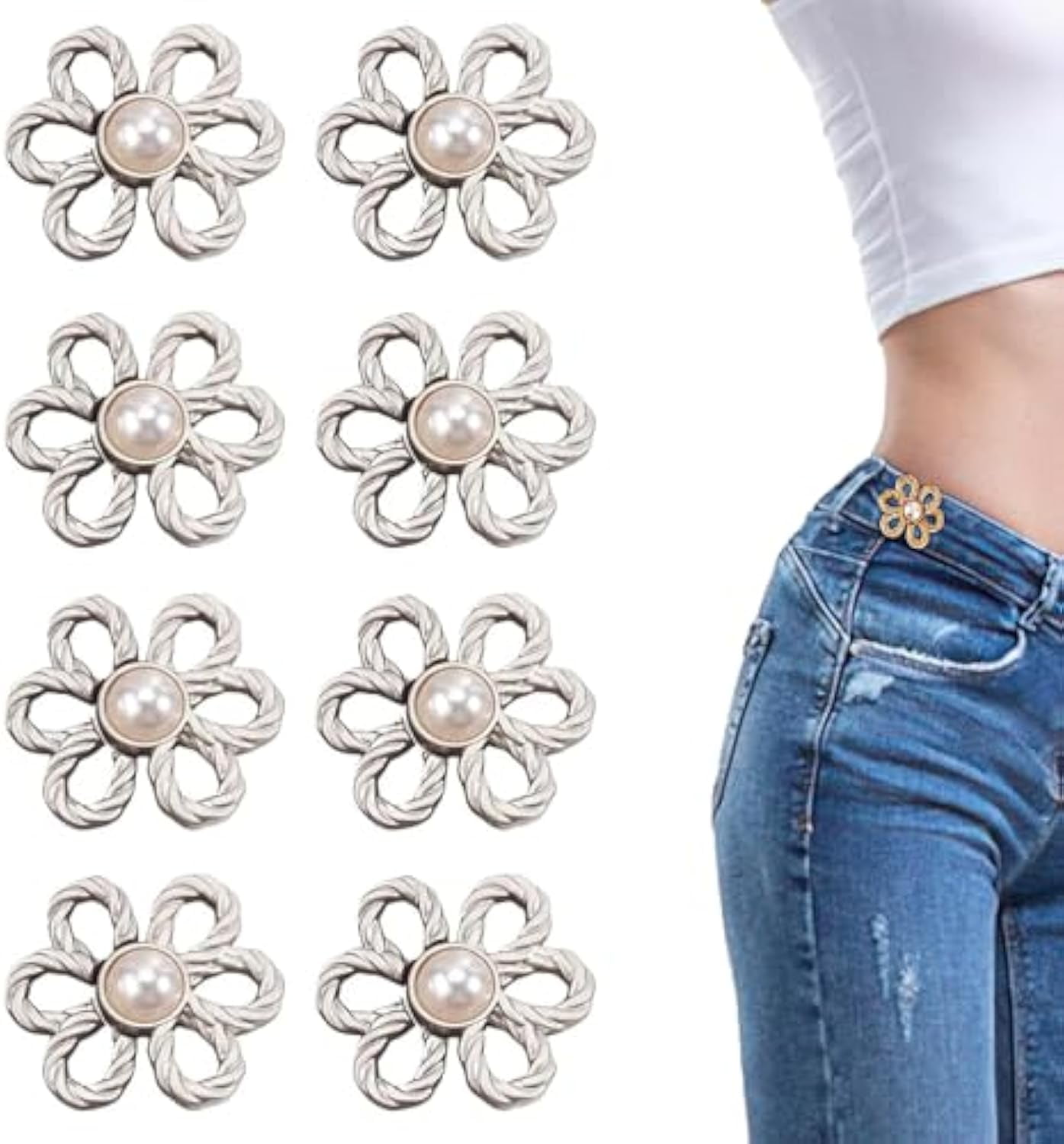 8 Set Pant Waist Tightener Flower Buttons Pins for Loose Jeans, Jean ...