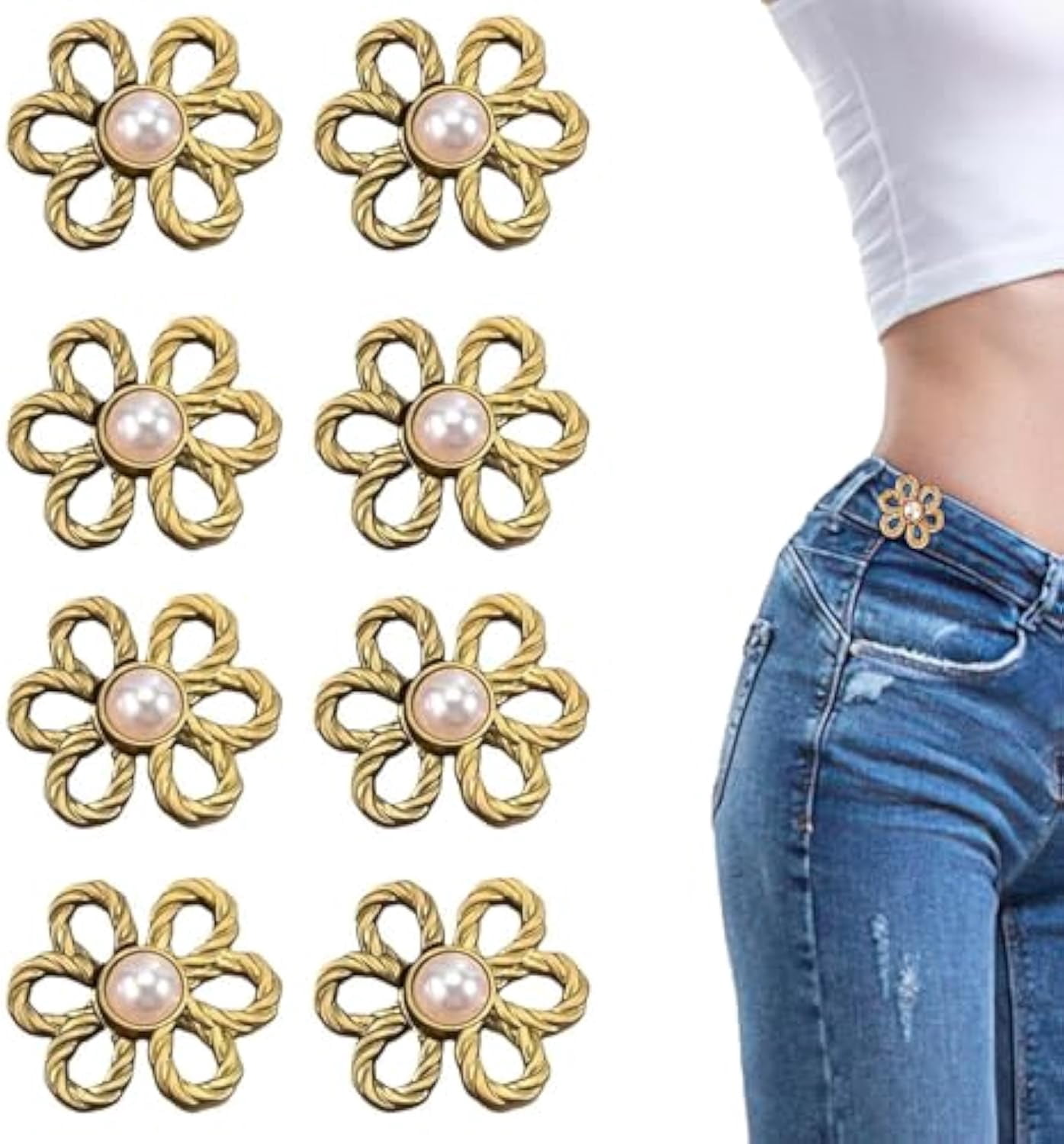 8 Set Pant Waist Tightener Flower Buttons Pins for Loose Jeans, Jean ...