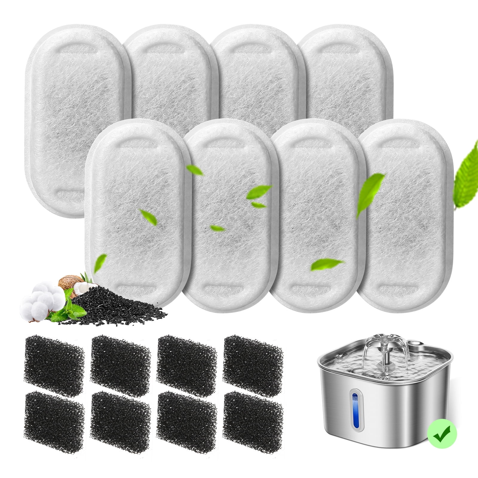 8 Set Replacement Filters & Sponges for 2.2L/74oz Stainless Steel Cat ...