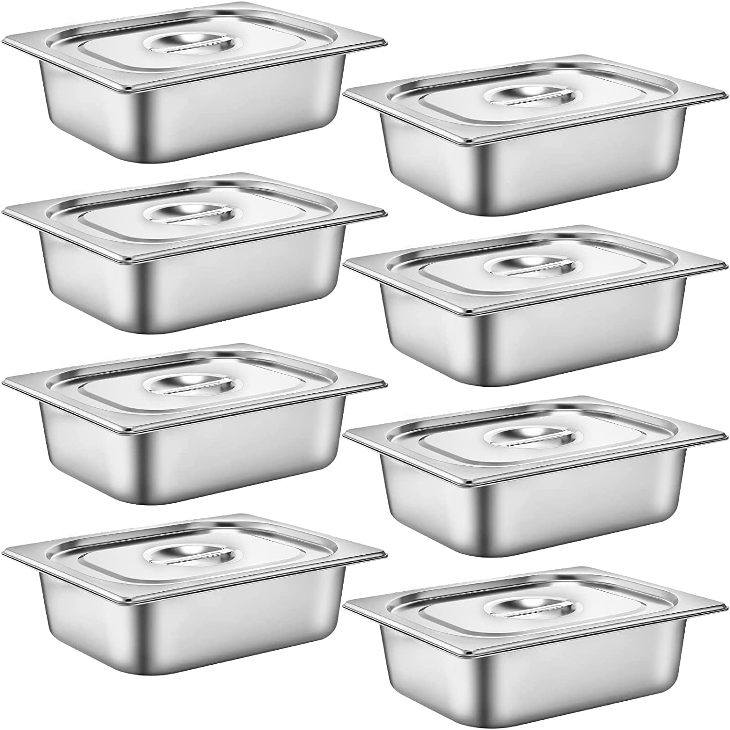 8 Set Stainless Steel Hotel Pans Steam Table Pan with Lids 4 inch 1/2 ...