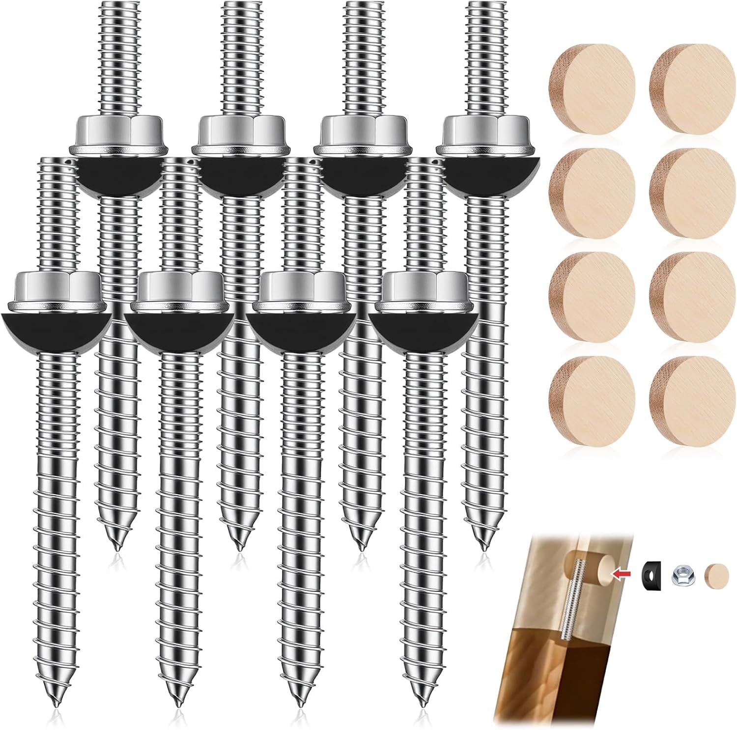 8 Set Stair Handrail Bolt Kits Rails Fitting Fastener Easy Installation ...