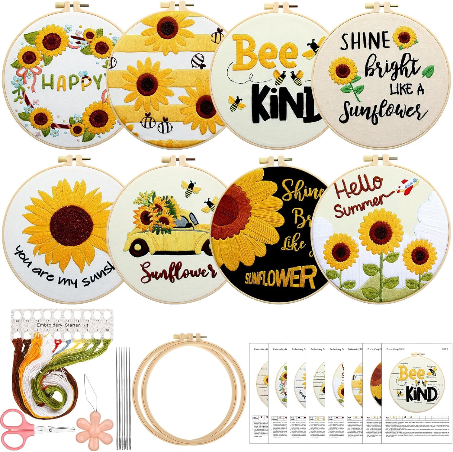 8 Set Sunflower Embroidery Kit for Beginner Kit with Instruction ...