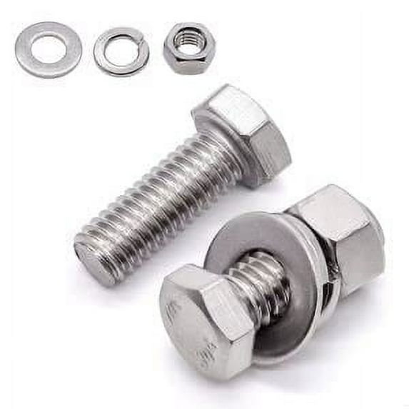 8 Sets 3/8-16 x 1 Stainless Steel Hex Head Screws Bolts, Nuts, Flat ...