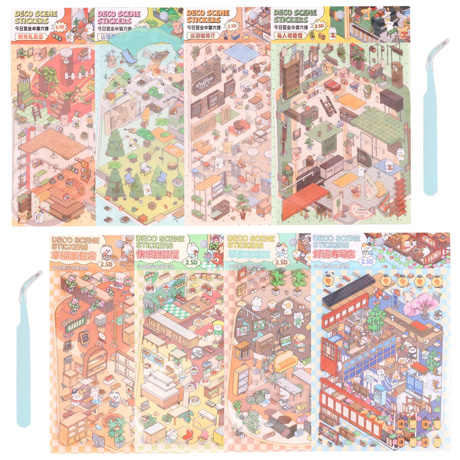 8 Sets 3D Miniature Scene Stickers PET DIY 3D House Decals No Cutting ...