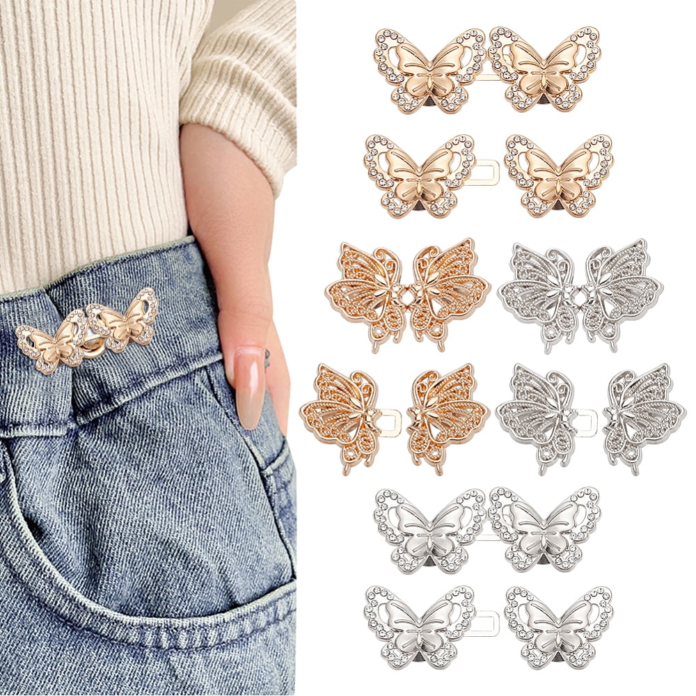 8 Sets 4 Styles Butterfly Alloy Adjustable Jean Button Pins Waist ...