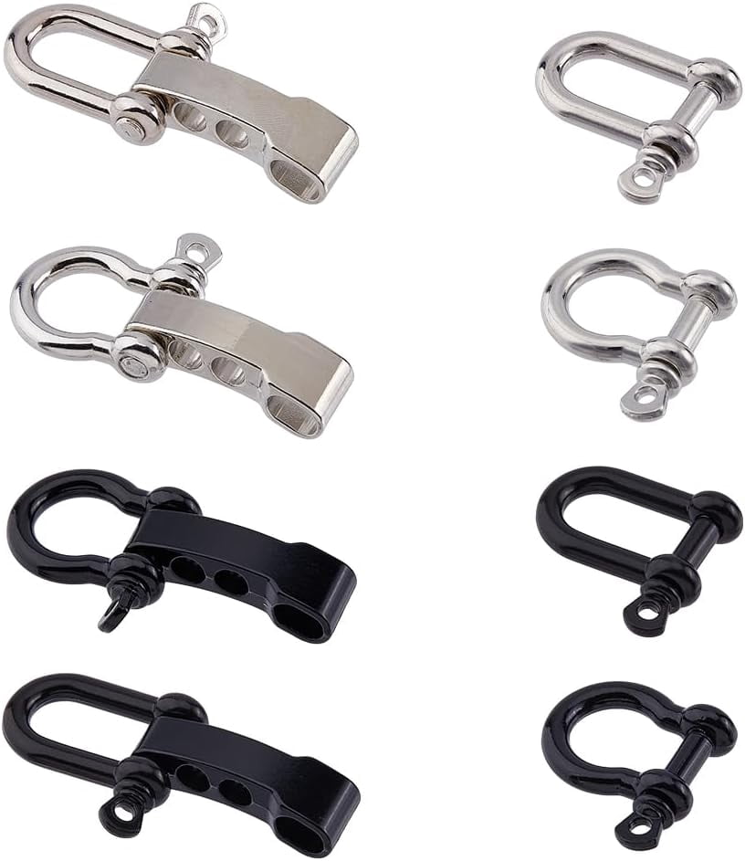 8 Sets 8 Styles Alloy Shackles Adjustable Black and Silver D Ring ...