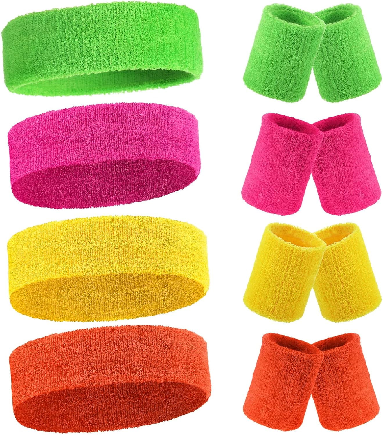 8 Sets 80s 90s Neon Sweatbands Wrist Sweat Bands Workout Cotton ...