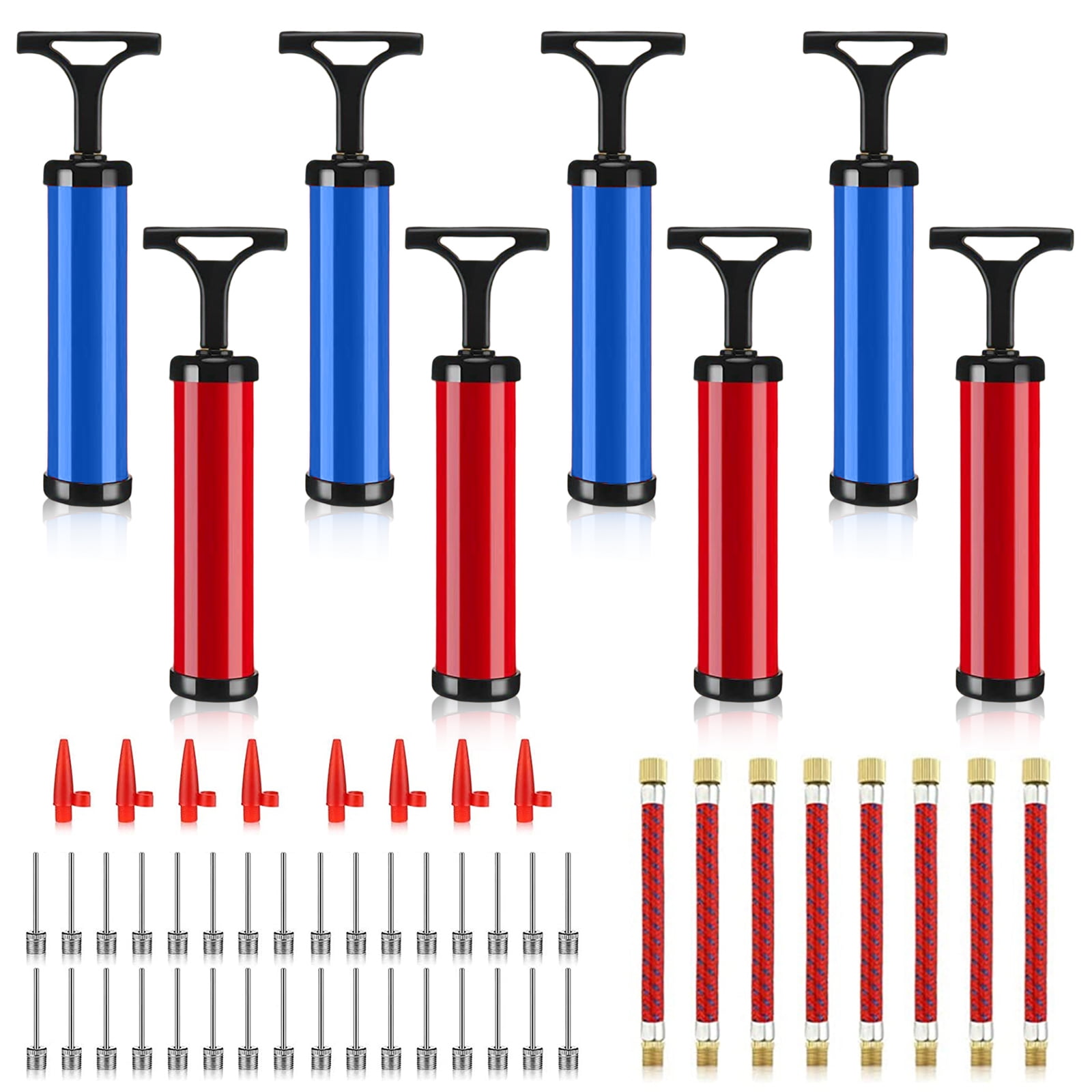 8 Sets Ball Air Pump With Inflation Needle Nozzles Hose Portable Mini ...