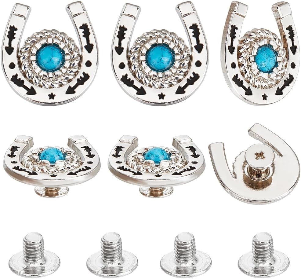 8 Sets/Box Horseshoe Screw Back Buttons Conchos Blue Western Cowboy ...