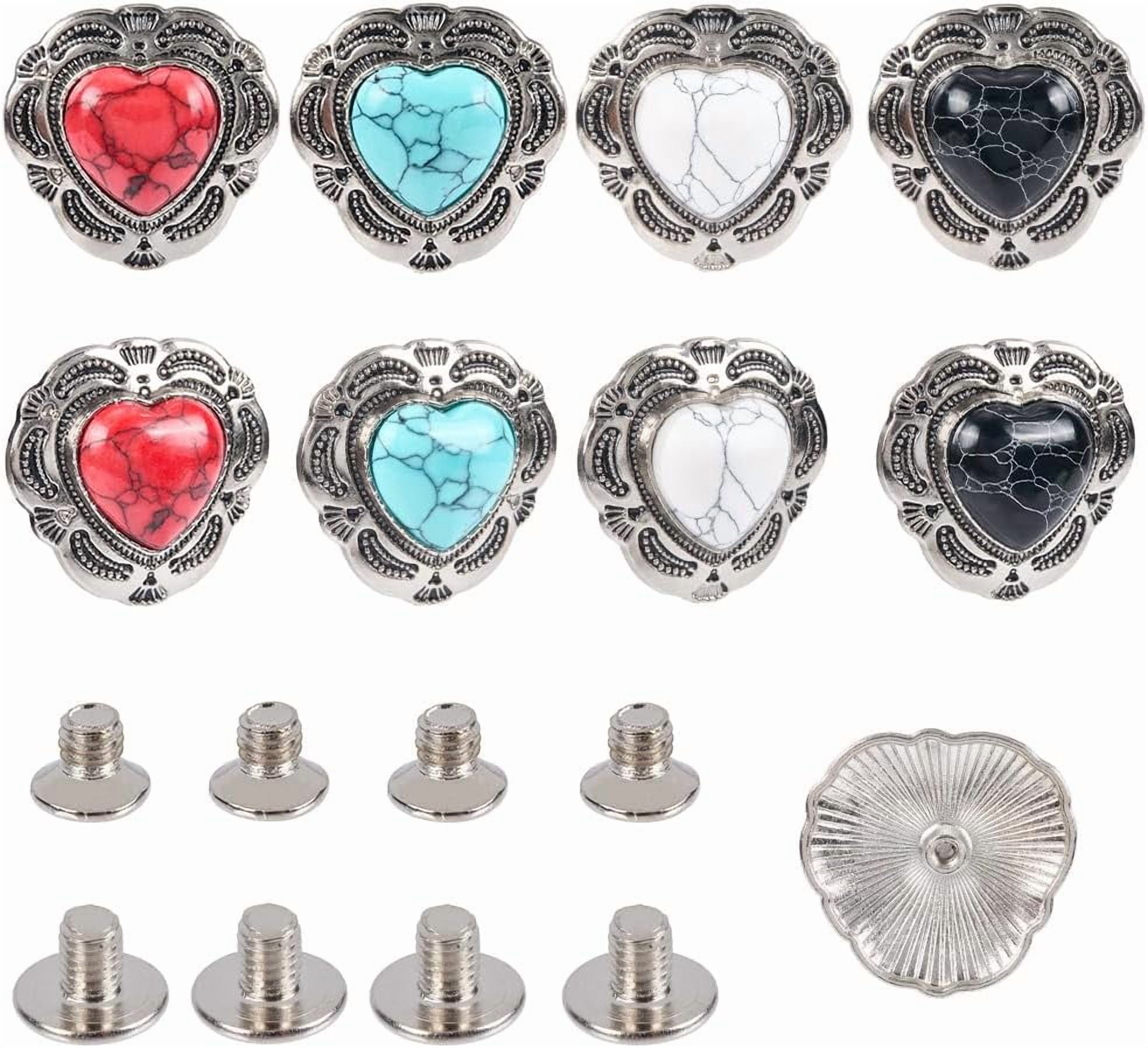 8 Sets/Box Turquoise Screw Back Button Conchos Buckle Silver Heart ...