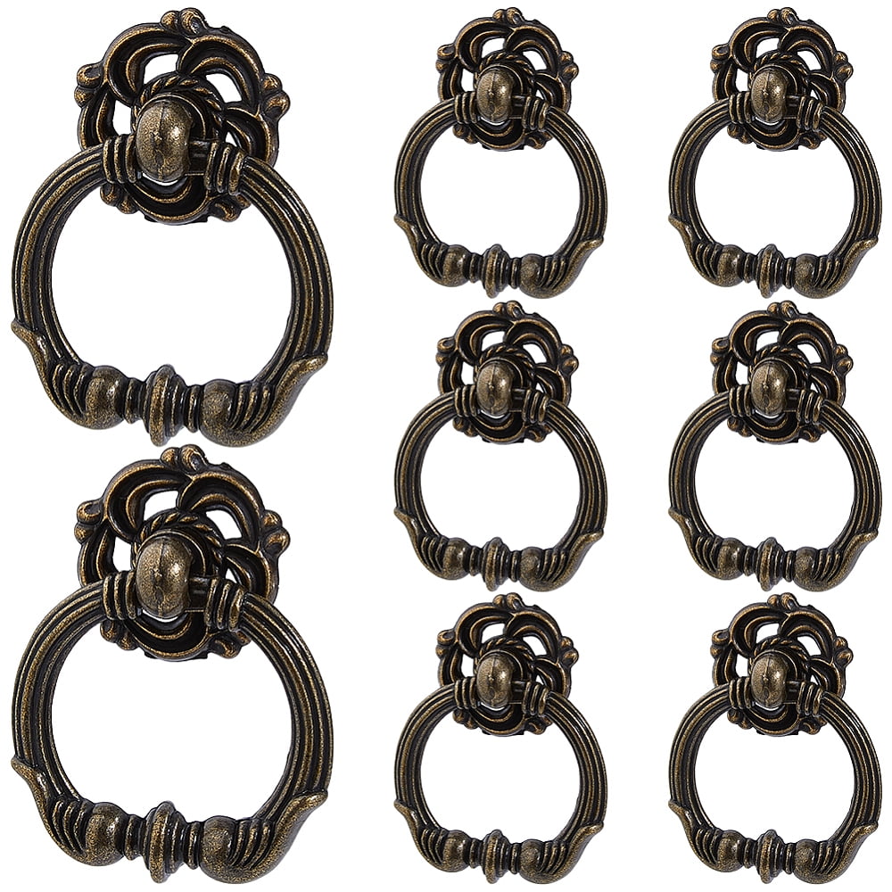 8 Sets Bronze Vintage Cabinet Ring Handles 2.2" Width Zinc Alloy Ring ...