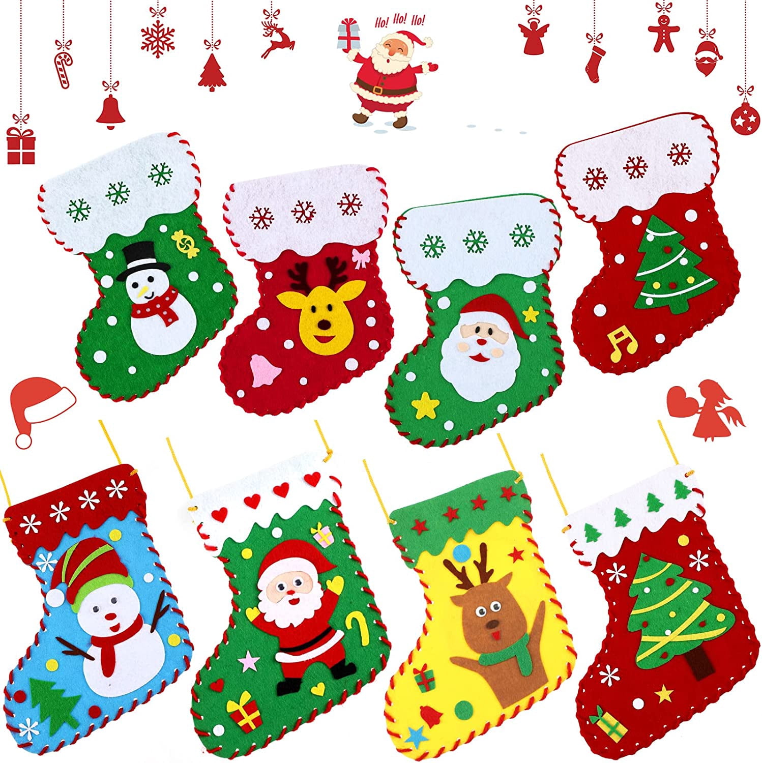 8 Sets Christmas Felt Crafts for Kids DIY Felt Stockings with Ornaments ...
