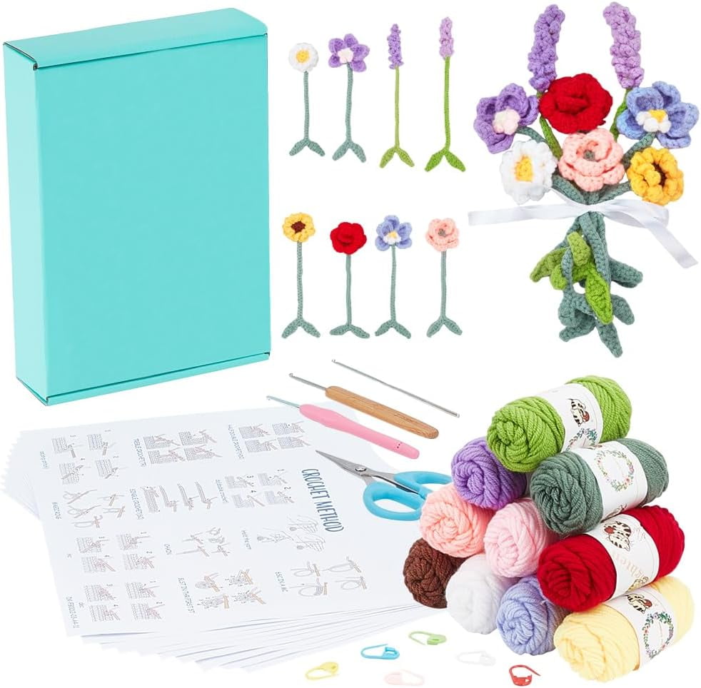 8 Sets Crochet Flower Bookmarks Kit for Beginners Adults DIY Orchid ...