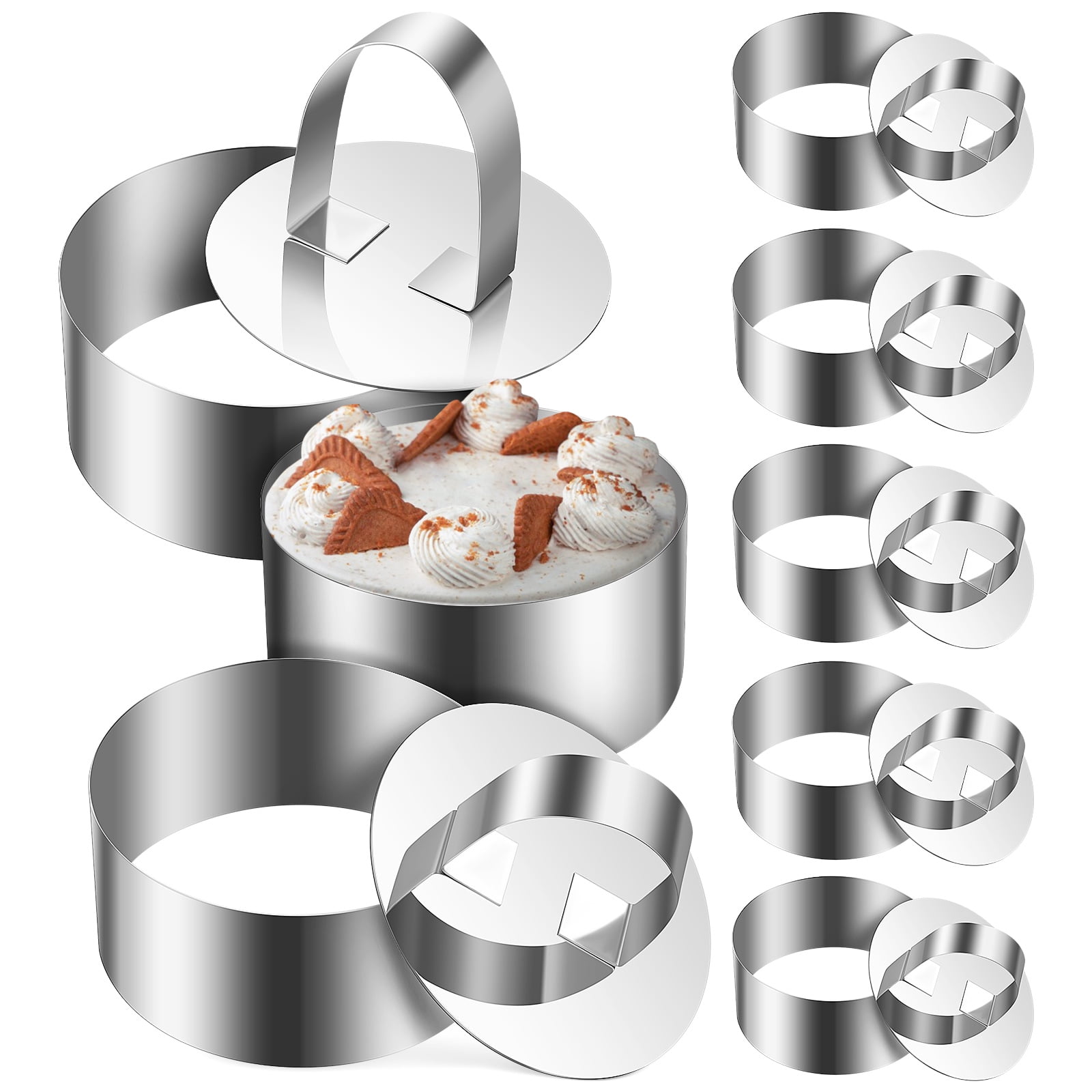 HEMOTON 8 Sets Round Cake Rings with Pushers for Baking Stainless Steel ...