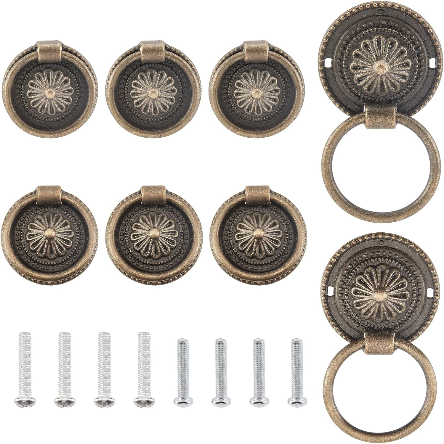 8 Sets Drawer Pull Rings Handles 2 Styles Vintage Antique Dresser Knobs ...