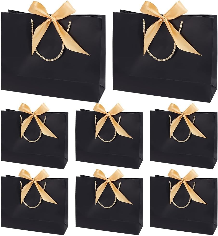 8 Sets Gift Bag with Gold Ribbon 12.6x4.41x9.84 Inch Rectangle Gift ...