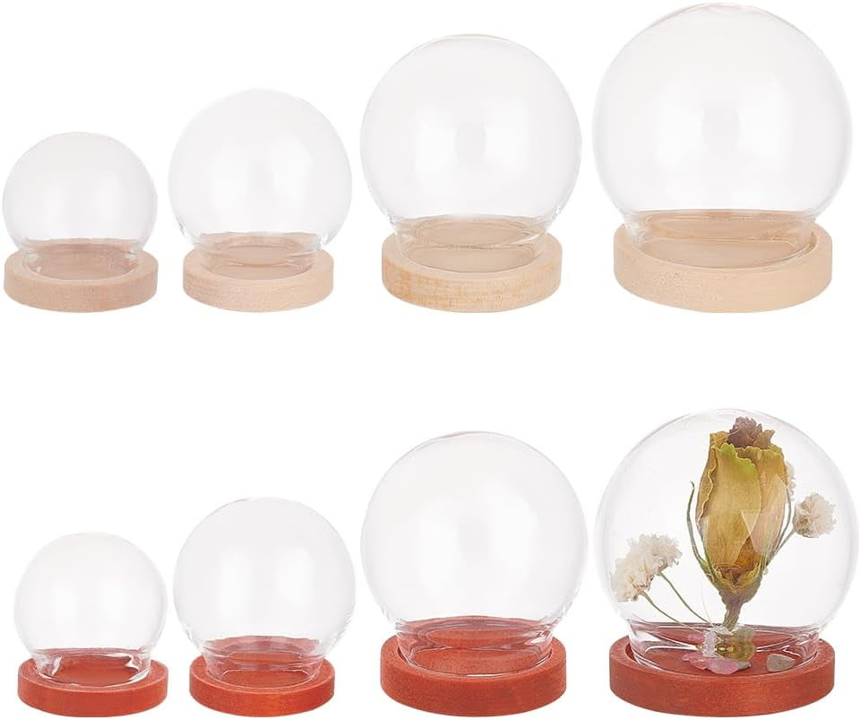 8 Sets Glass Display Dome Cloche 4 Sizes Glass Bell Jar with Base 2 ...