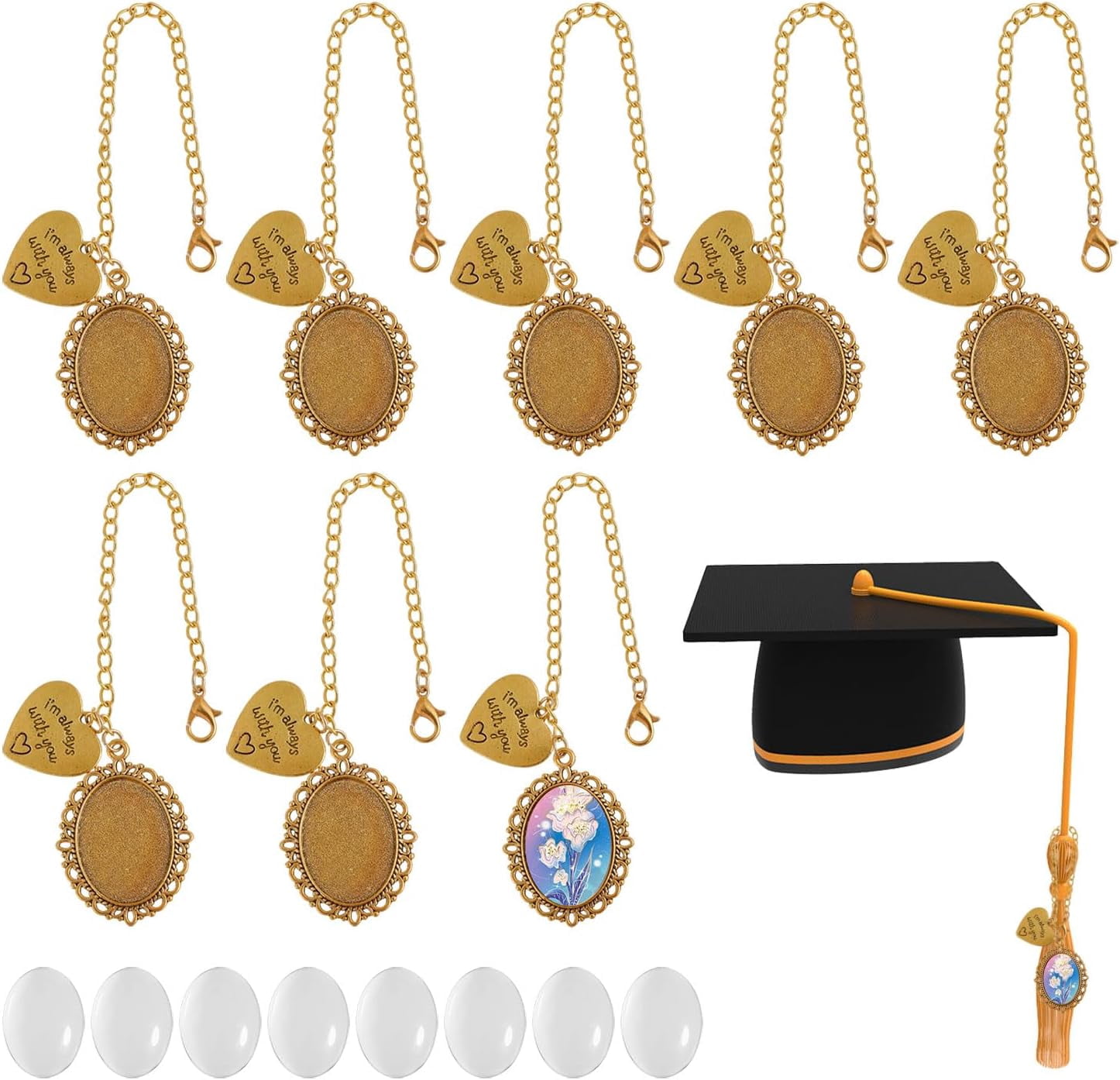 8 Sets Graduation Cap Photo Charm Oval Alloy Bachelor's Hat Pendant ...