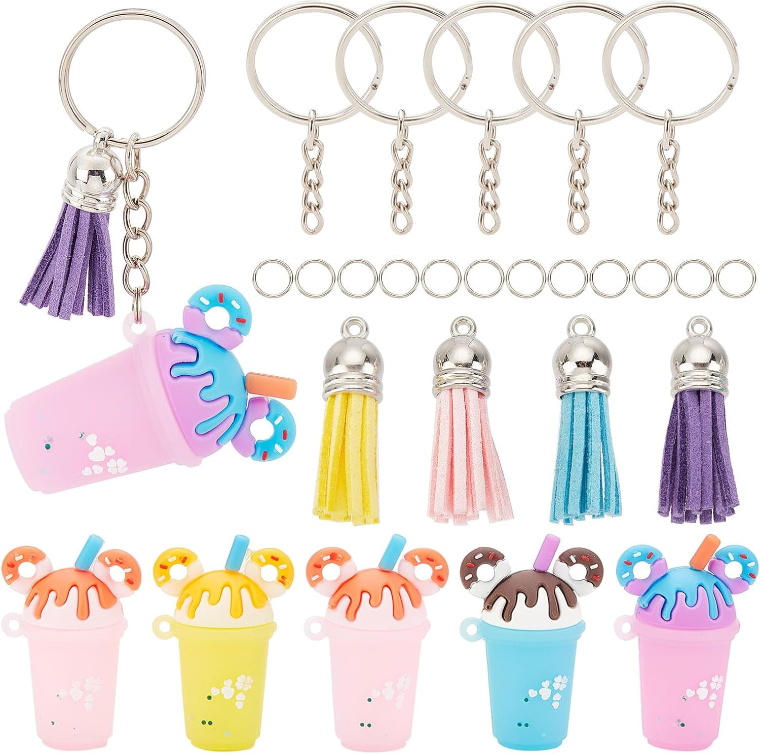 8 Sets Milk Tea Charms Keychain Making Kit - Tea Sweet Food Ice Cream ...