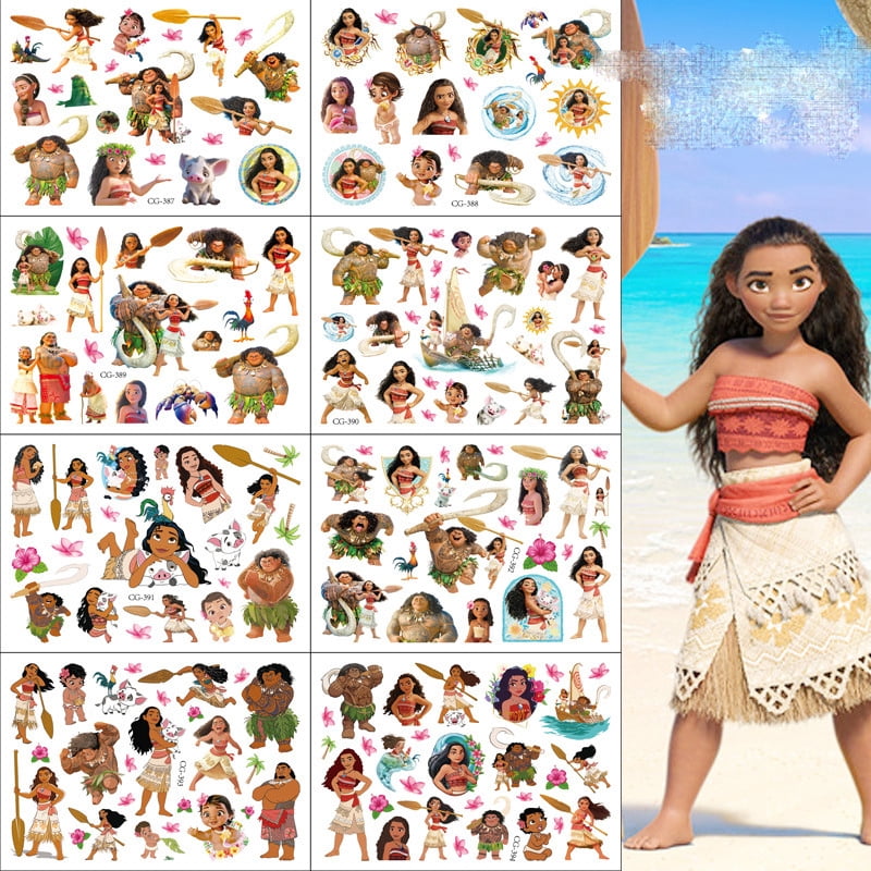 8 Sets Moana Temporary Sticker, Temporary Sticker for Kids Party Favors ...