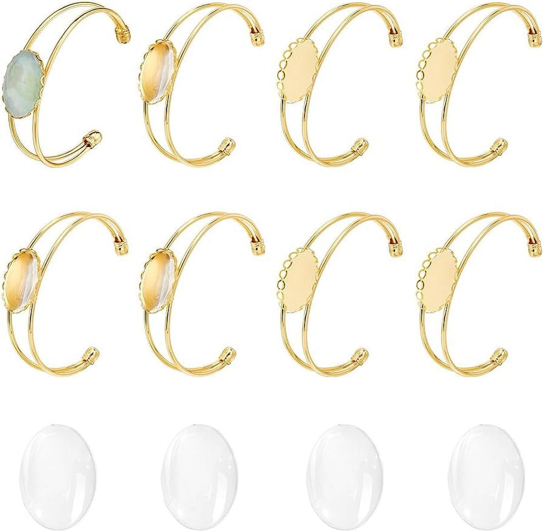 8 Sets Oval Cabochon Bracelet Blanks Cuff Bangle Tray Making Kit Golden ...