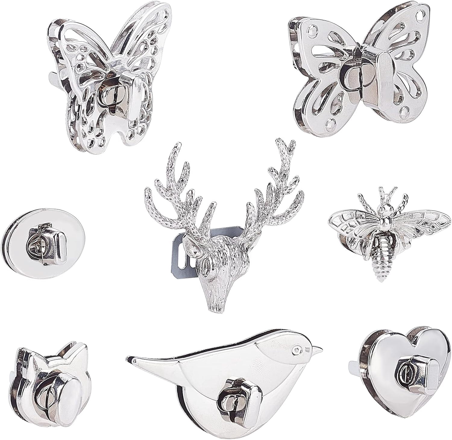 8 Sets Purse Turn Lock 8 Styles Platinum Bag Turn Buckles Metal Purse ...