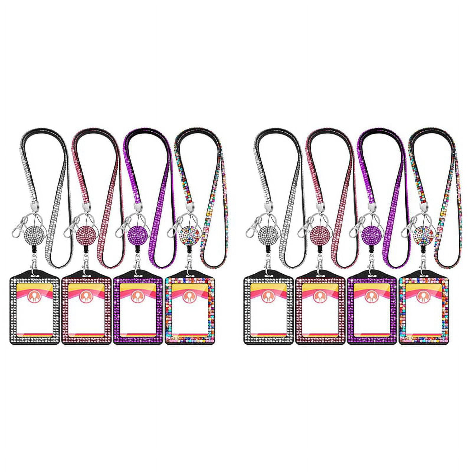 8 Sets Rhinestone Lanyard ID Card Holder Crystal Retractable Badge Reel ...