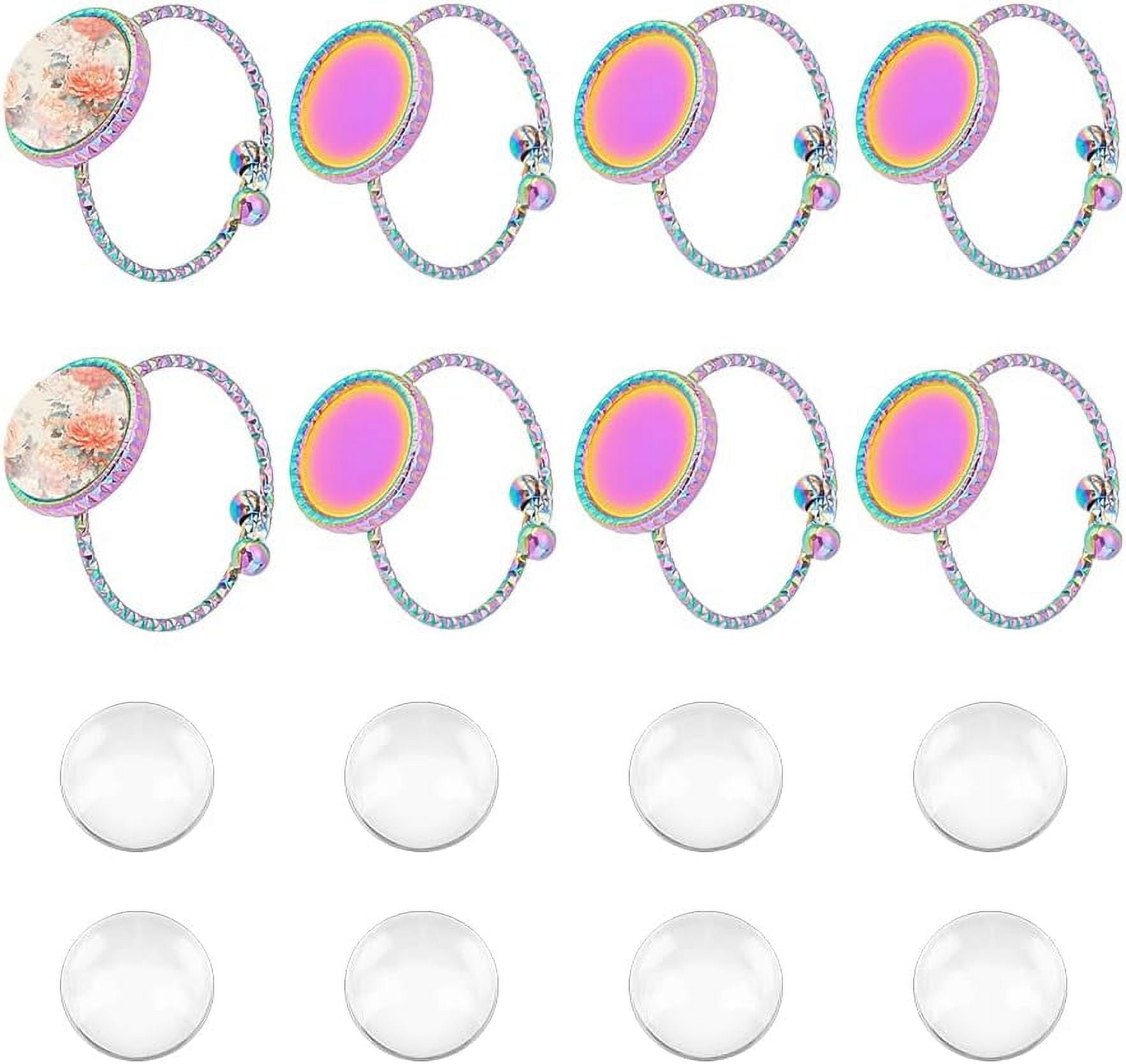 8 Sets Ring Blanks DIY Blank Dome Stainless Steel Open Cuff Ring Making ...