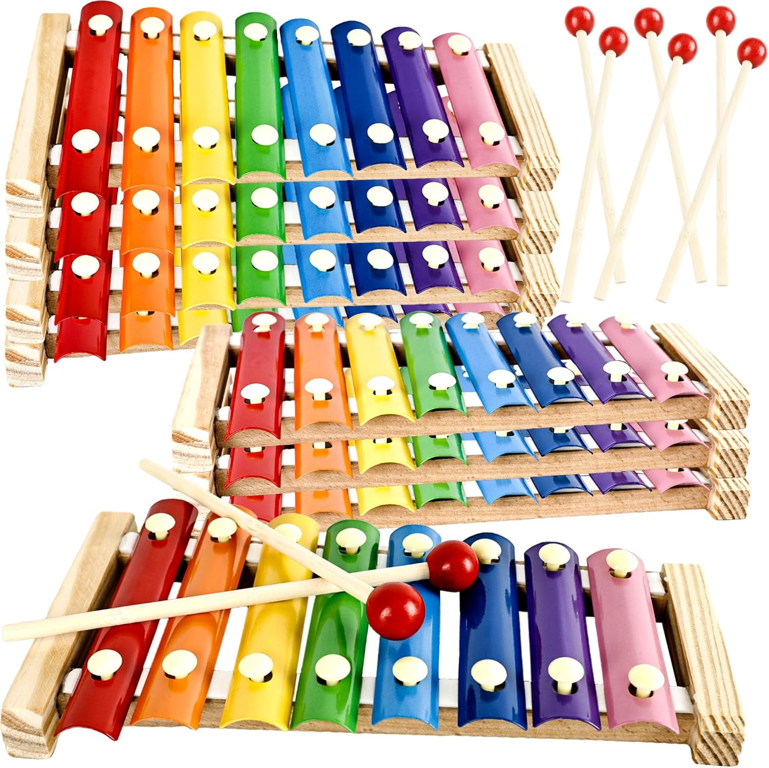 8 Sets Wood Xylophone for Kids Musical Toy Instrument with 16 Pcs ...