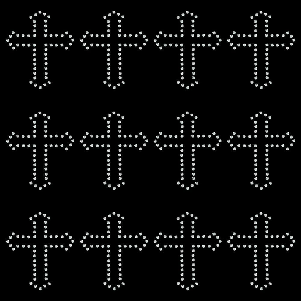8 Sheet Cross Glitter Rhinestone Iron on Transfers 96 pcs Cross Shape ...