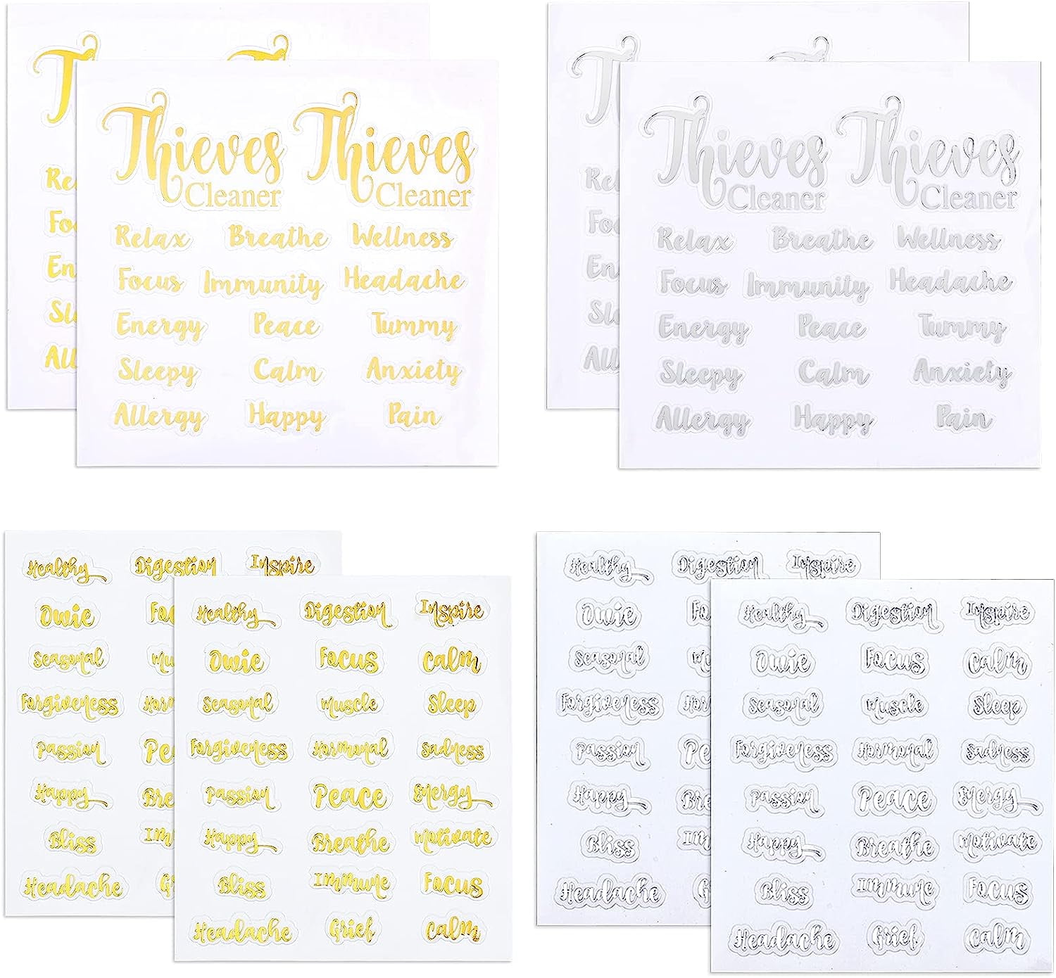 8 Sheet Essential Oil Labels Plastic Decorations Stickers（Gold Silver ...